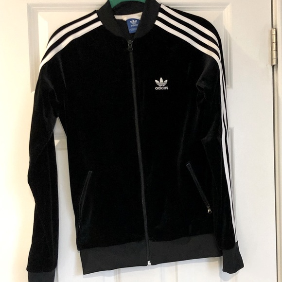 adidas | Jackets & Coats | Adidas Black Velour Jacket Girls Large ...